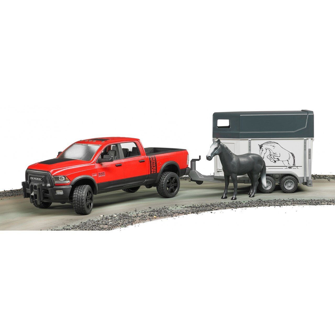 Masina Pick-up RAM 2500 cu trailer pentru transport cai cu figurina cal ...