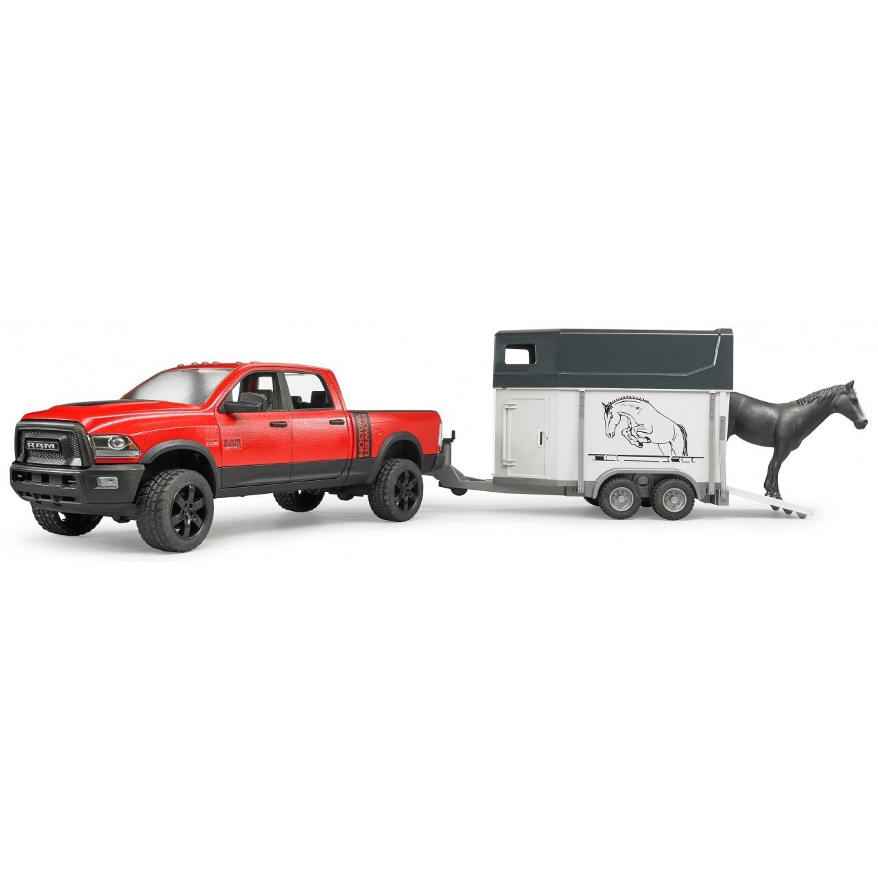 Masina Pick-up RAM 2500 cu trailer pentru transport cai cu figurina cal ...