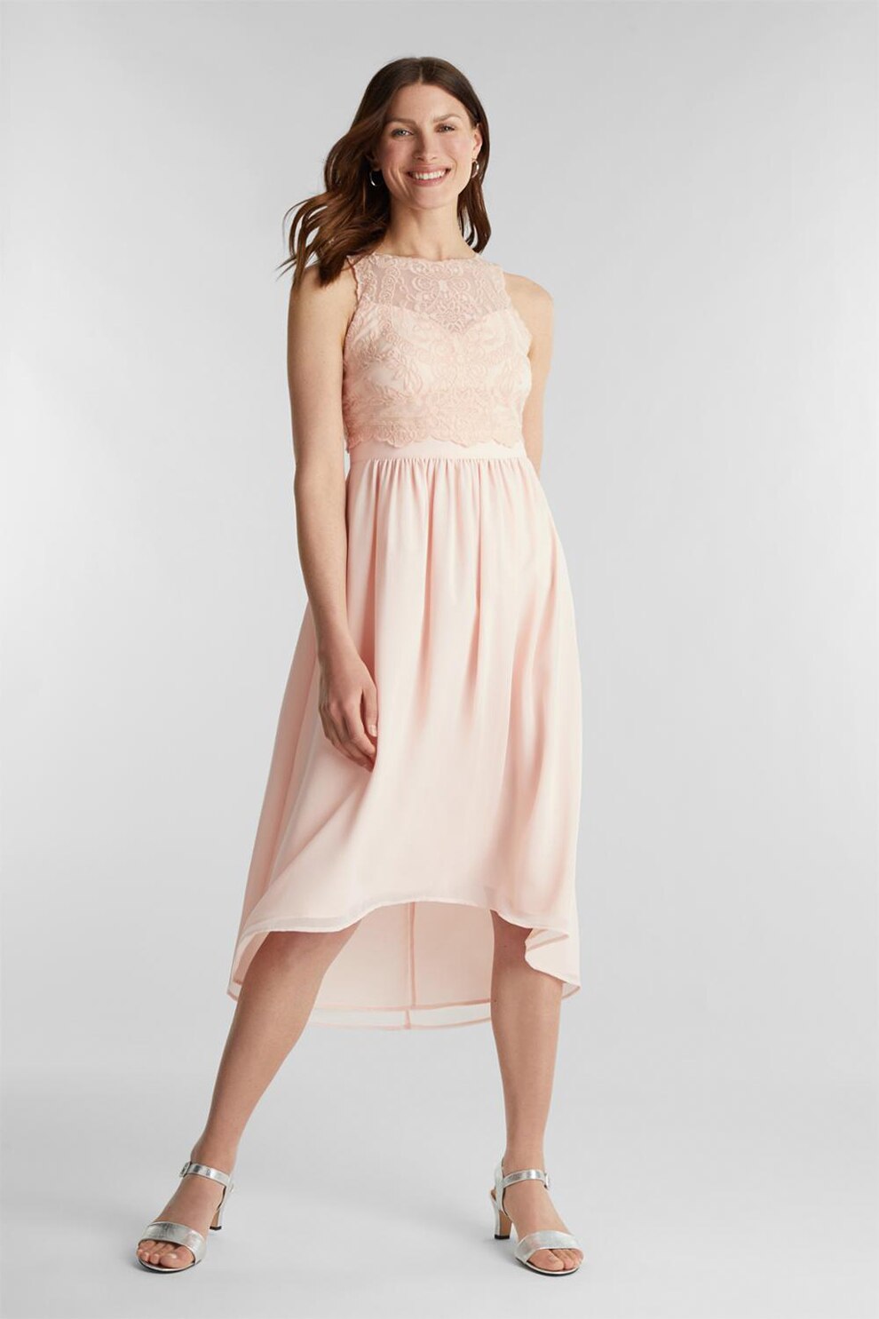 Esprit, Rochie vaporoasa cu aplicatii de dantela, Roz pastel, 38 - eMAG.ro