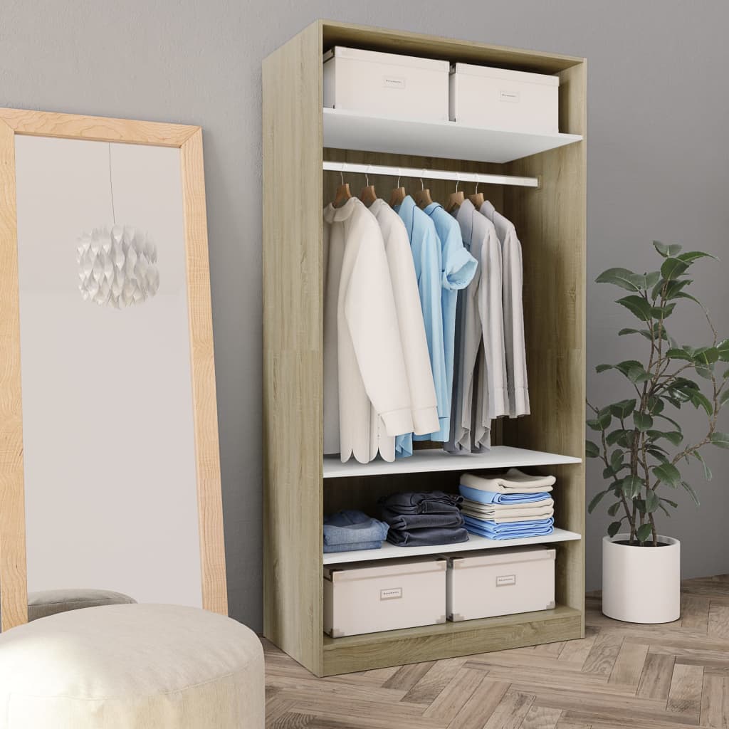 Sifonier, modern, alb si stejar sonoma, 100x50x200 cm, PAL, Corp ...