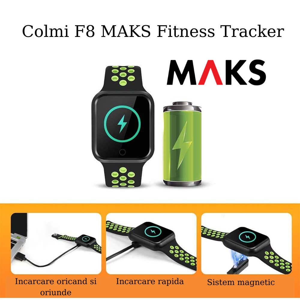 Ceas SmartWatch, Colmi F8, Fitness Tracker, Negru, Waterproof, Bratara ...
