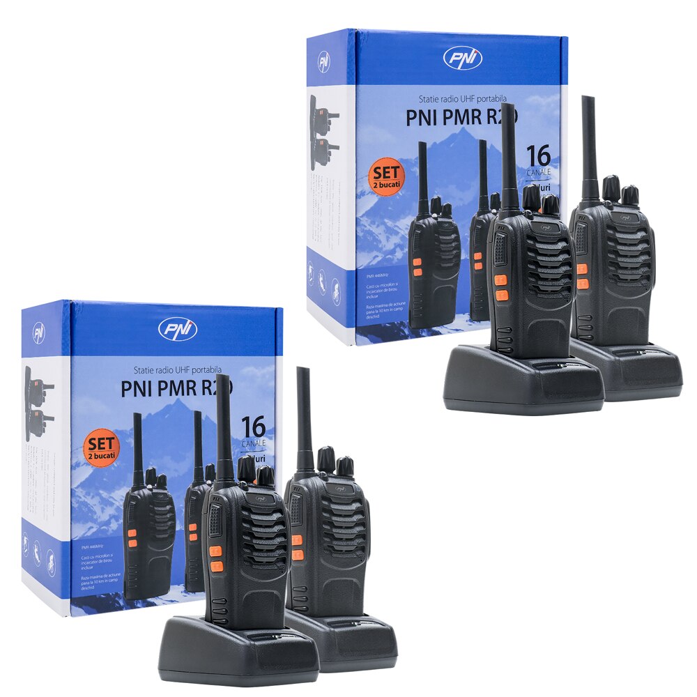 Kit 4 statii radio portabile PNI PMR R20 acumulatori, incarcatoare si ...