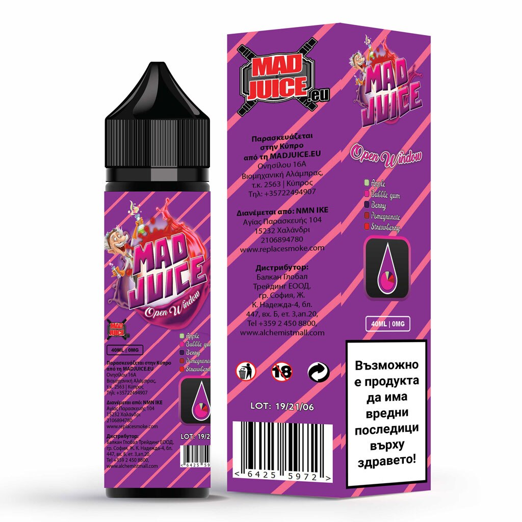 Течност за електронни цигари Mad Juice Open Window 40/60 Shortfill ...