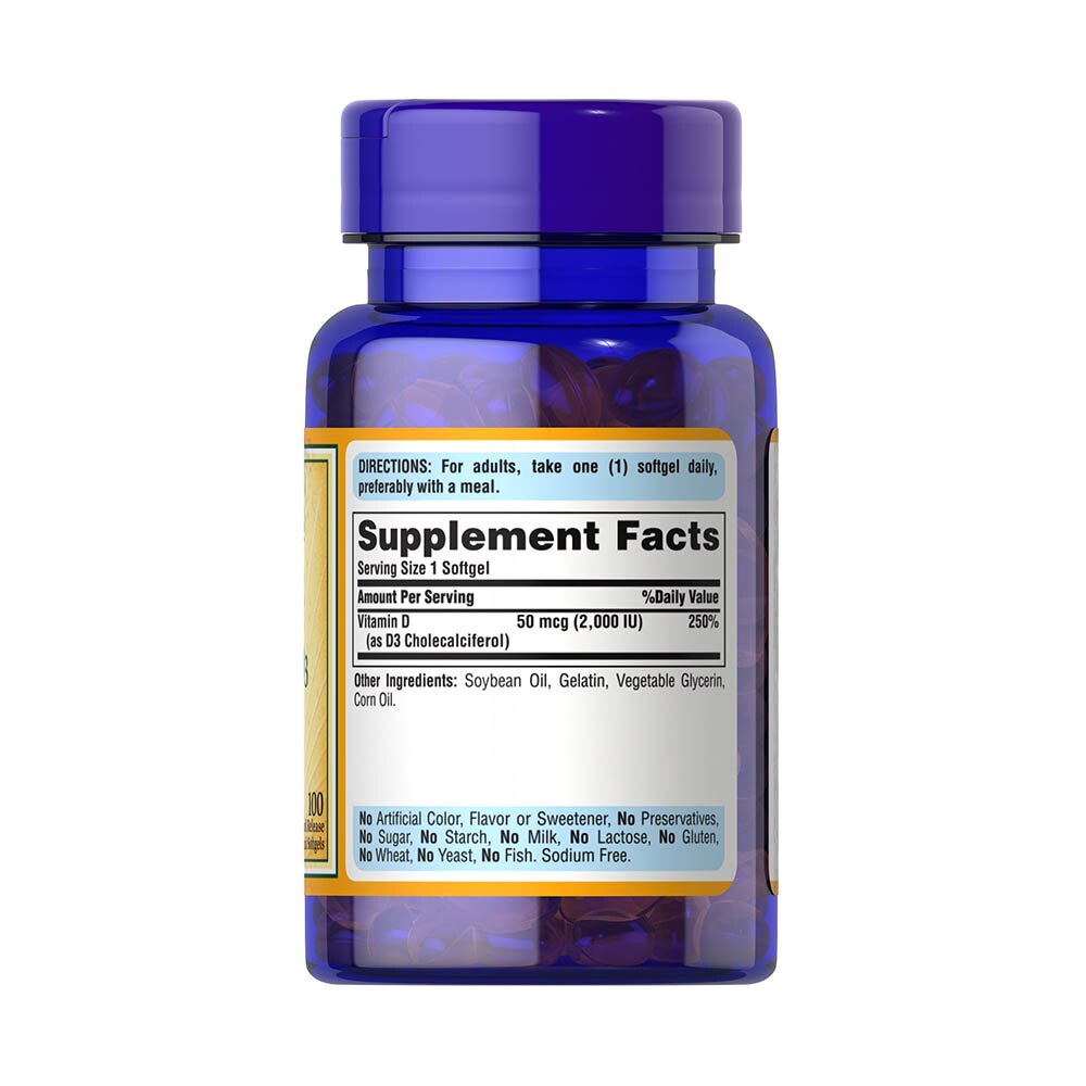 Vitamin D3, 2000 IU, Puritans Pride, 100 softgels - eMAG.ro