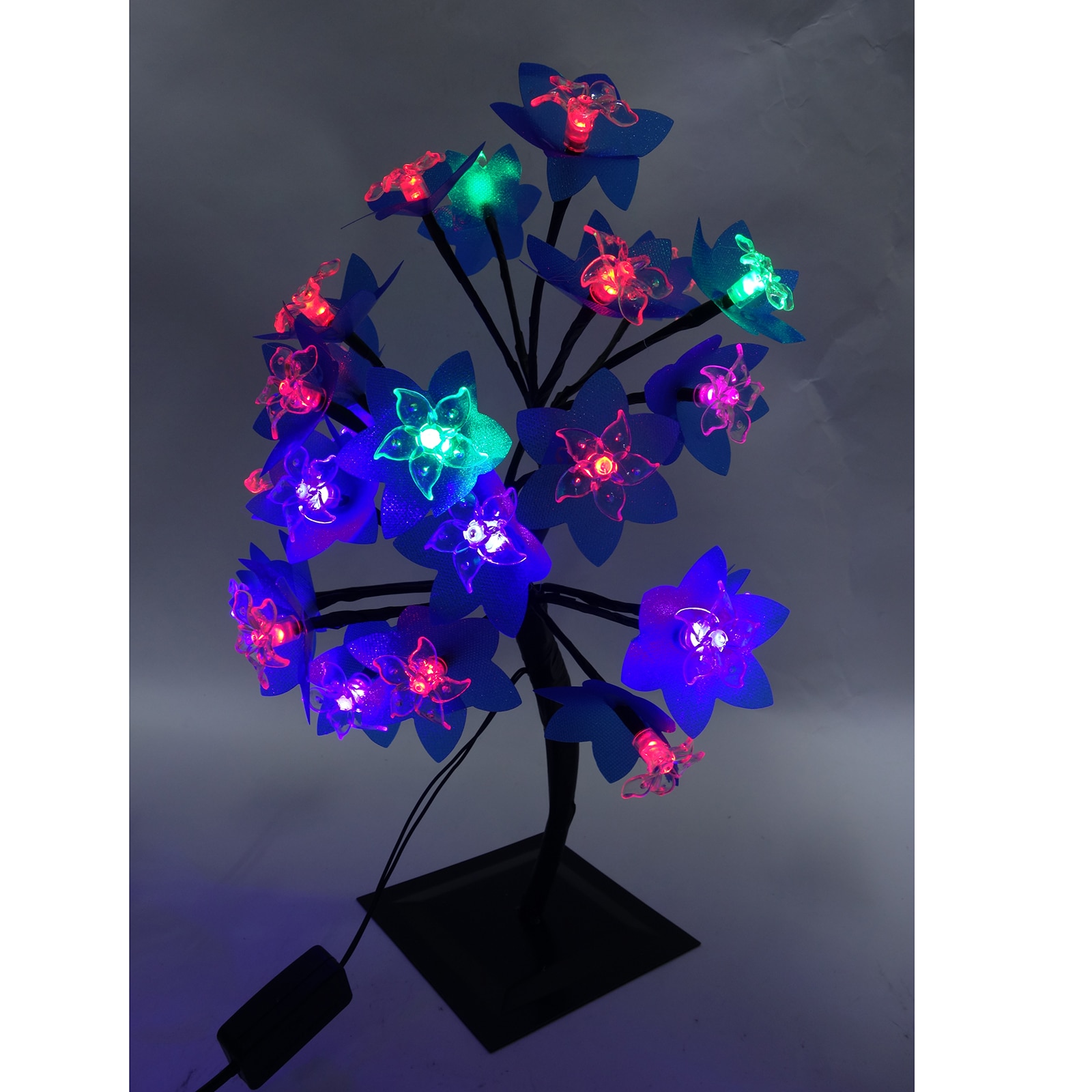 Pomisor cu flori si leduri colorate, 24 leduri, albastru, 35 cm - eMAG.ro