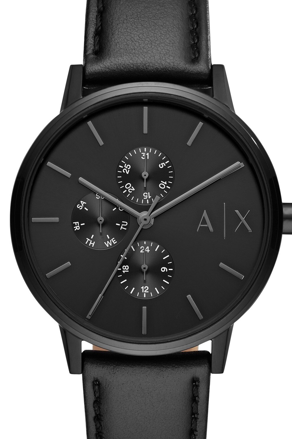 ARMANI EXCHANGE, Часовник с кожена каишка, Черен - eMAG.bg