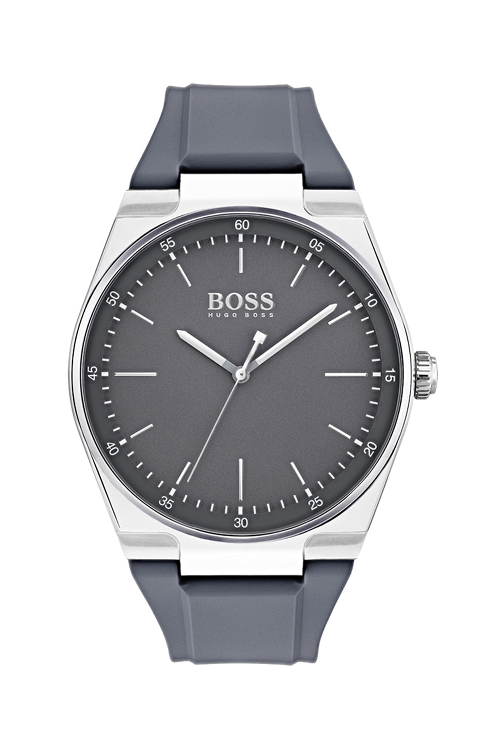 Boss Hugo Boss, Часовник със силиконова каишка, Тъмносив, сребрист ...