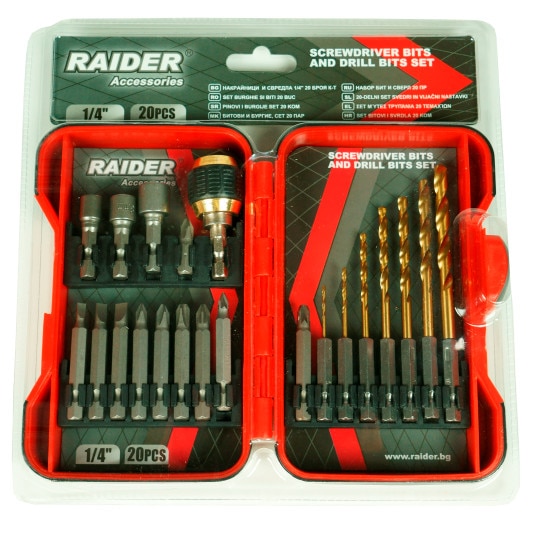 Set biti si burghie pentru surubelnita 20 piese, Raider 157797 - eMAG.ro