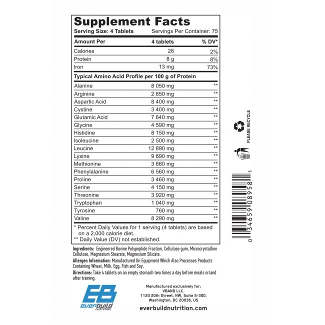 Cryo Beef Amino EVERBUILD 8000mg 300 Tabs - eMAG.bg