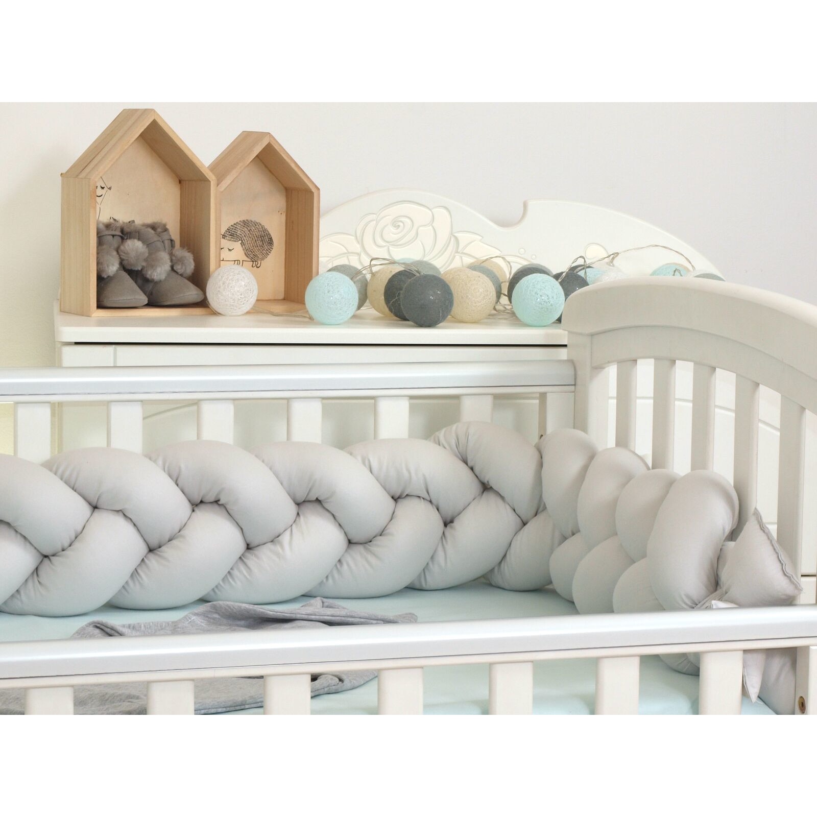 Protectie laterala patut bebe, Bumper impletit, Inchidere Velcro ...