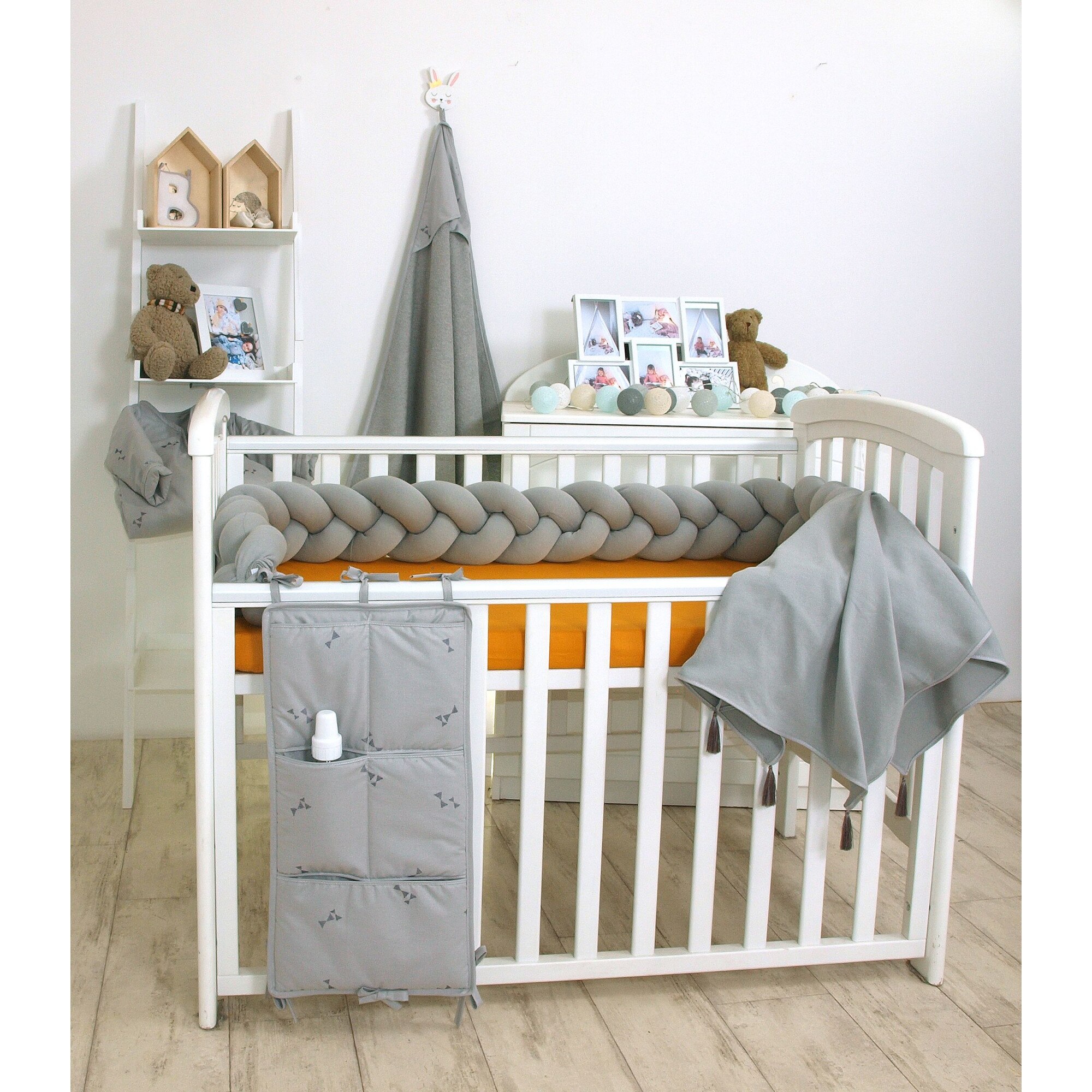 Protectie laterala patut bebe, Bumper impletit, Inchidere Velcro ...