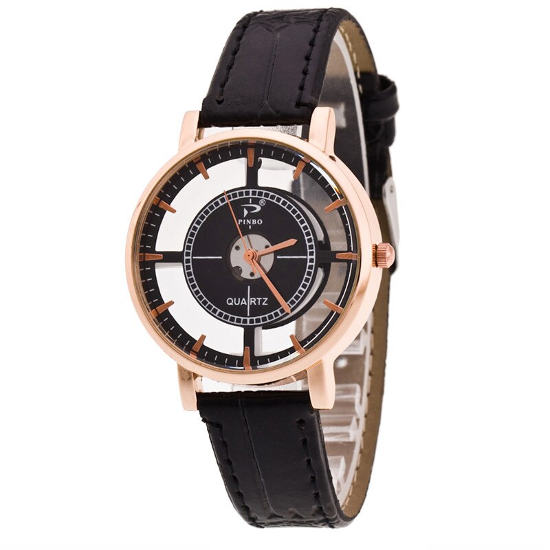 Дамски часовник, Pinbo CS1132, кожена каишка, скелетен дизайн - eMAG.bg