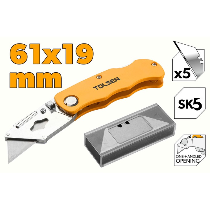 Cutter profesional TOLSEN 61x19mm cu 5 lame SK5, maner din aluminiu ...