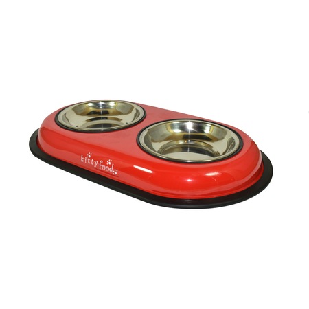 Castron Inox Dublu Antiderapant Pentru Pisici, Rosu, 2x0.2L - eMAG.ro