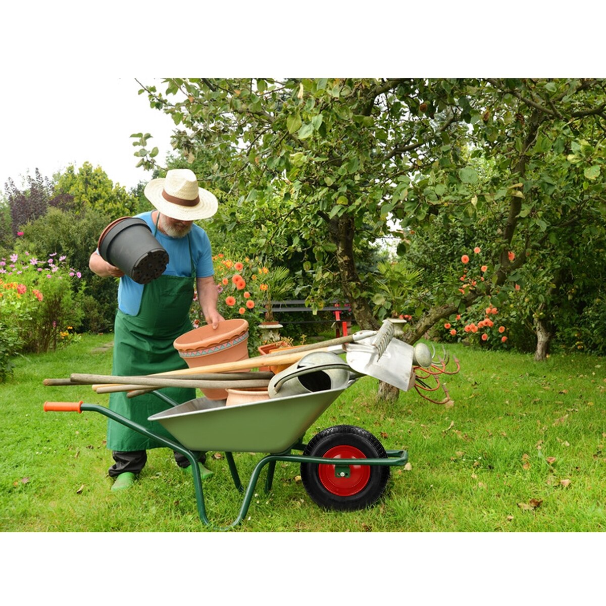 Set 2 roti pentru roaba, ECD Germany, ax 80 mm, jante din otel, negru ...