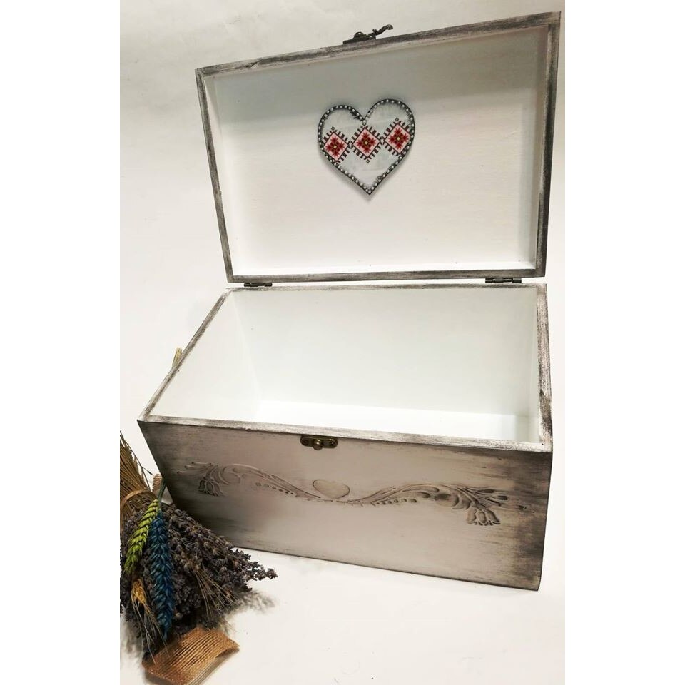 Cufar pentru mireasa, personalizat, din lemn, 20/15/5 cm, cu motive ...