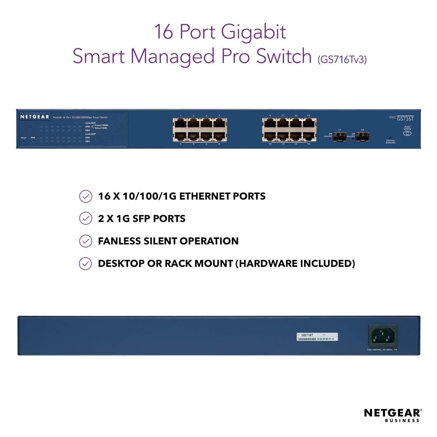 Switch NetGear GS716Tv3, 16 porturi Gigabit Smart Managed Pro si 2 ...