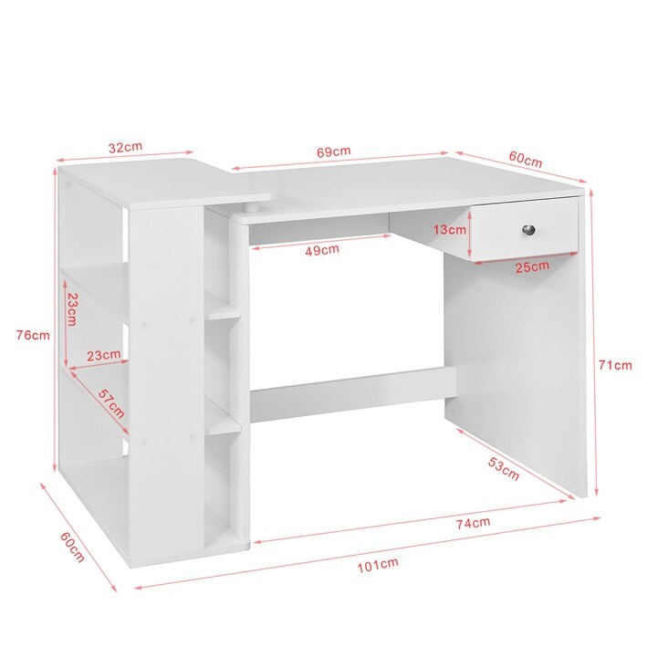 Birou cu rafturi FWT35-W, SoBuy, 101 cm x 60 cm x 76 cm, MDF, Alb - eMAG.ro