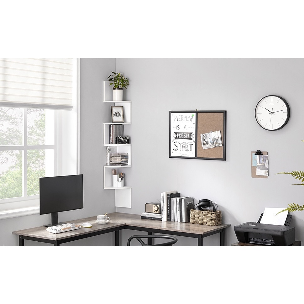 VASAGLE Raft de colt plutitor pe 5 niveluri, din lemn, 20x20x128cm, alb ...