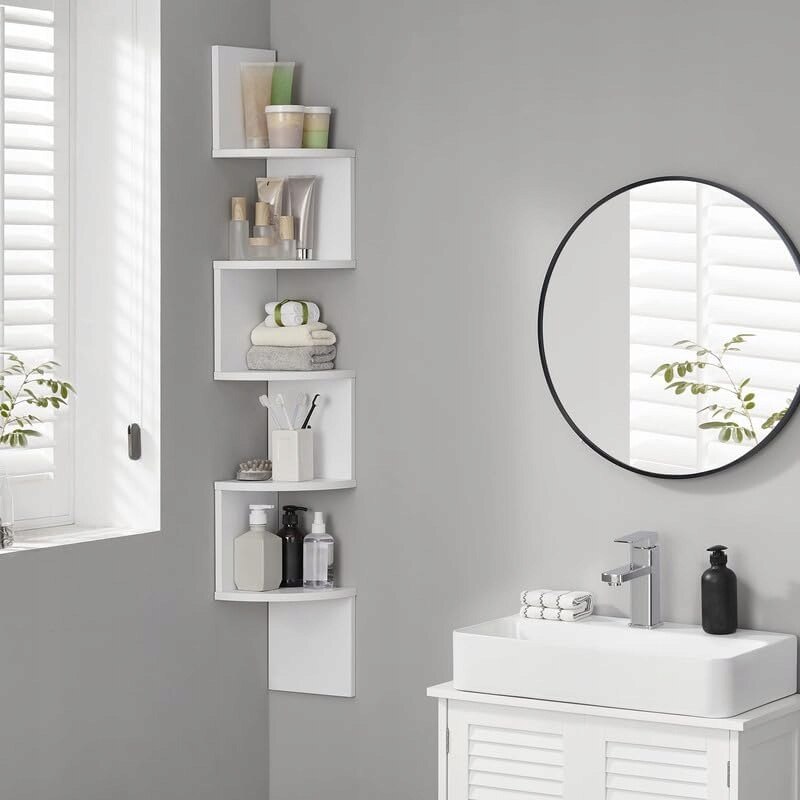 VASAGLE Raft de colt plutitor pe 5 niveluri, din lemn, 20x20x128cm, alb ...