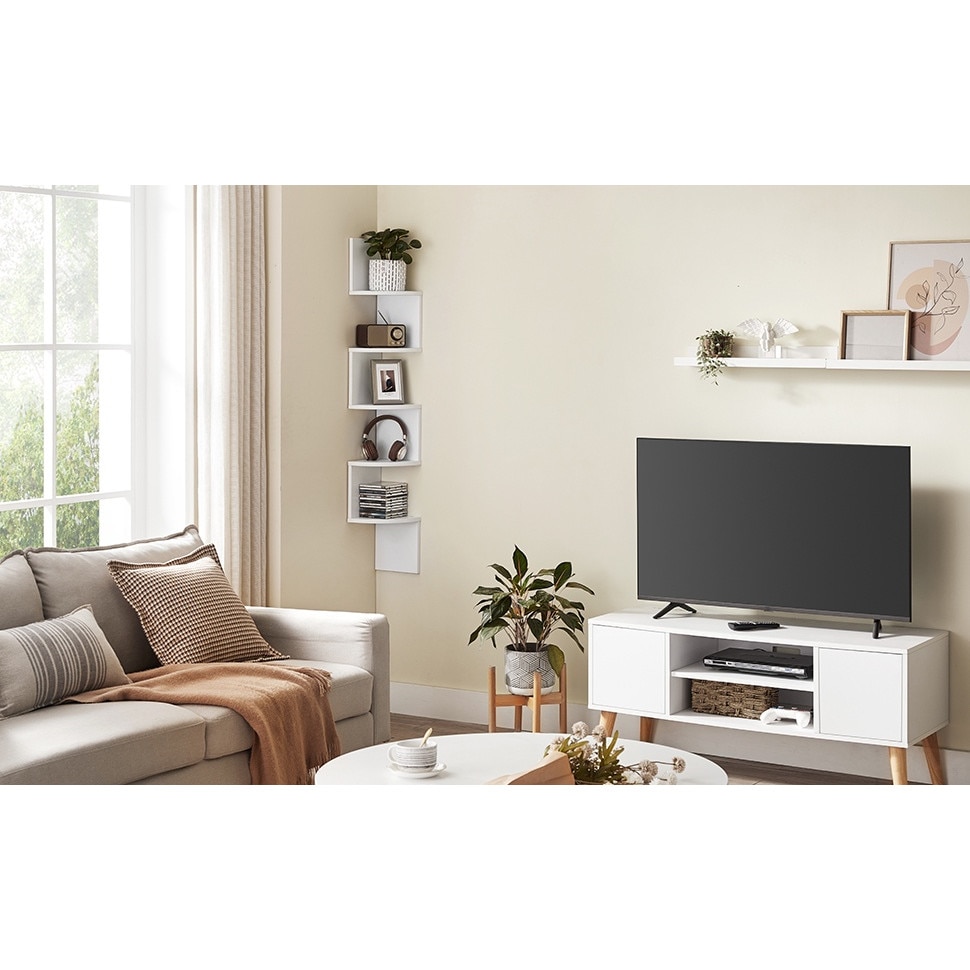 VASAGLE Raft de colt plutitor pe 5 niveluri, din lemn, 20x20x128cm, alb ...