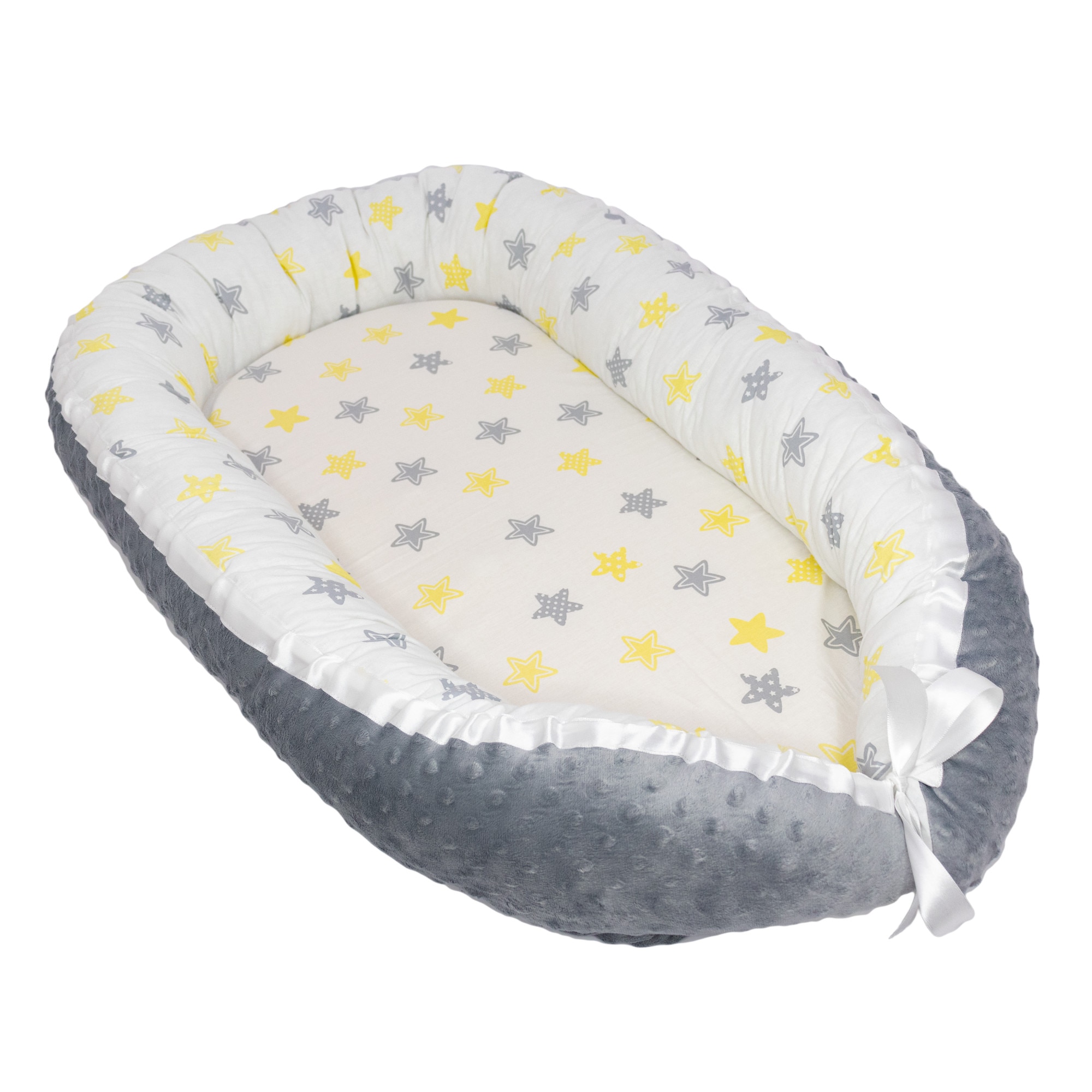 Cosulet bebe, Baby Nest cu doua fete, Yellow Star cu Minky plus, 85x50 ...