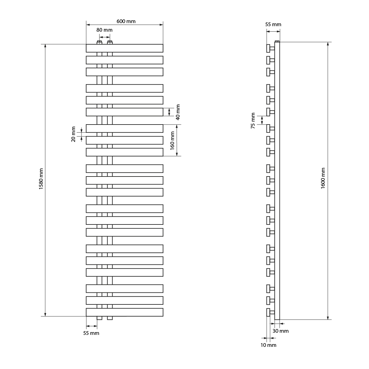 Radiator (calorifer) baie, ECD Germany, model Iron EM, 600 x 1600 mm ...