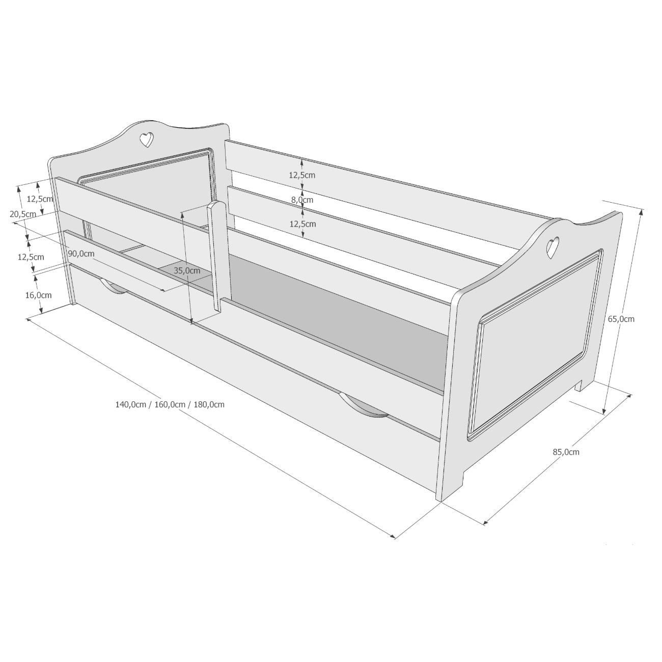 Pat pentru copii 180x80cm + saltea + sertar, EMMA / Roz - eMAG.ro