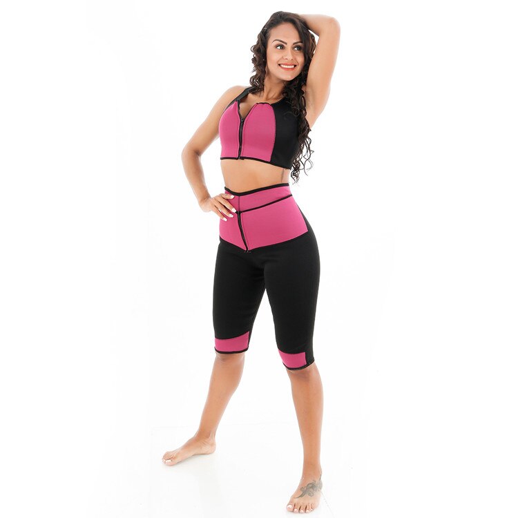 Costum Fitness pentru slabit femei, SlimBody, Negru Roz, Neopren, S EU ...