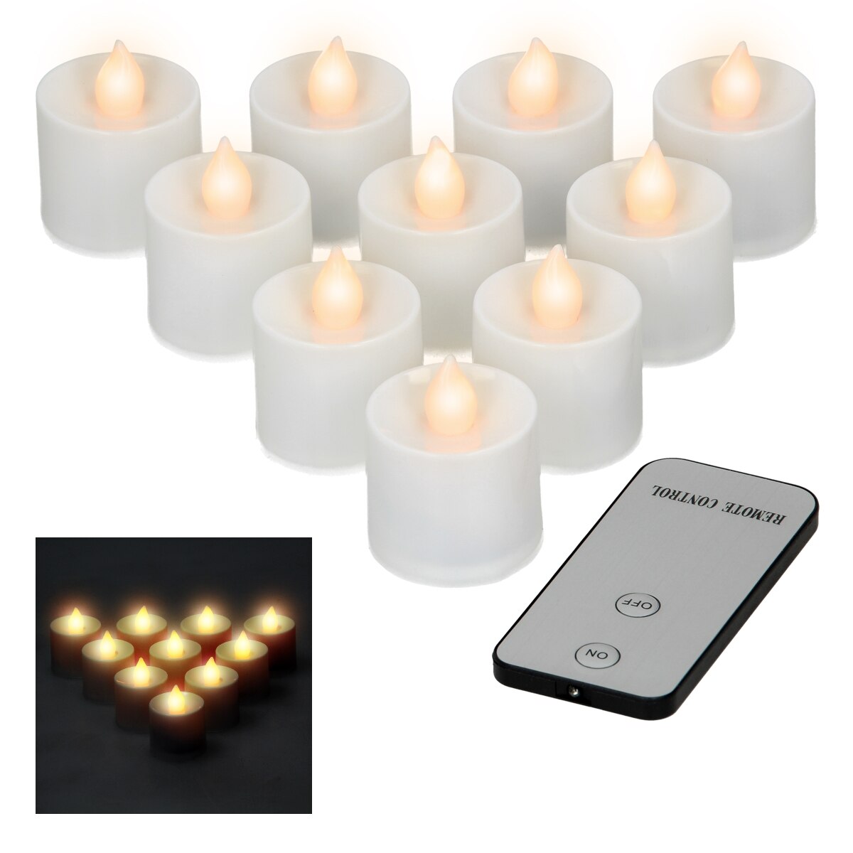 Set lumanari cu LED, ECD Germany, 10 bucati, fara flacara, alb ...
