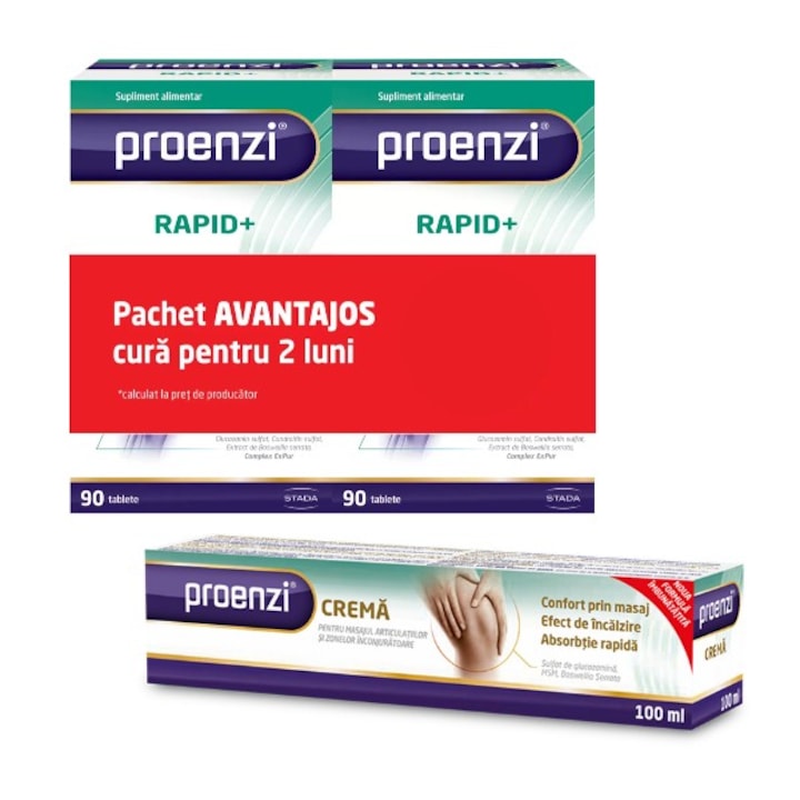Pachet Proenzi Artrostop Rapid 180 tablete + Crema Artrostop Rapid ...
