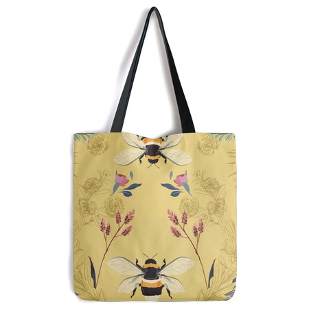 Geanta Tote Bag Albinute si flori pe fundal galben Model Mare, Model ...