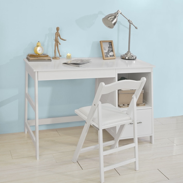 Birou cu rafturi FWT38-W, SoBuy, 120 cm x 60 cm x 78 cm, MDF, Alb - eMAG.ro