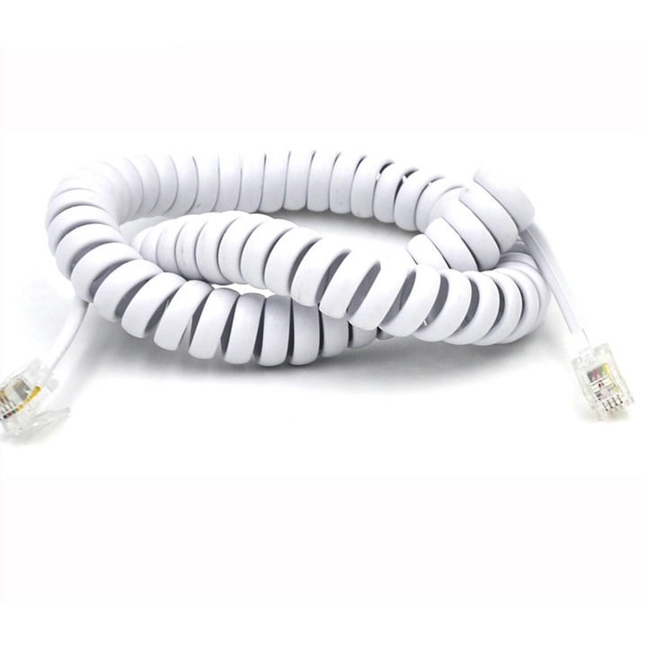 Cablu receptor telefon, spiralat, 4p4c, 2 metri, alb - eMAG.ro