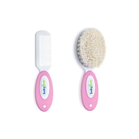 Set pieptan si perie din peri naturali BabyJem Pink - eMAG.ro