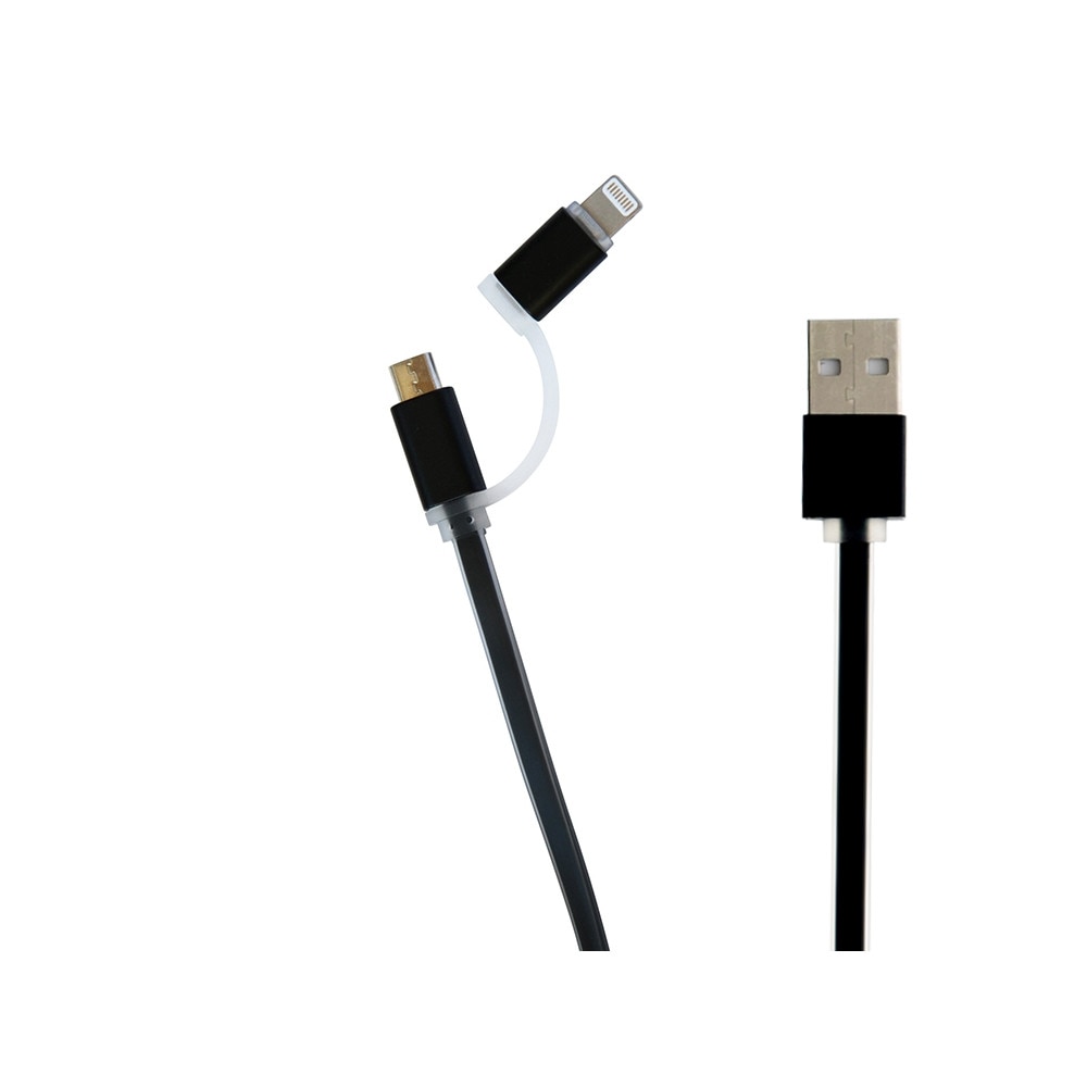 Кабел за данни Mega 2 in 1Micro Usb и Lighting, 1m, Черен - eMAG.bg