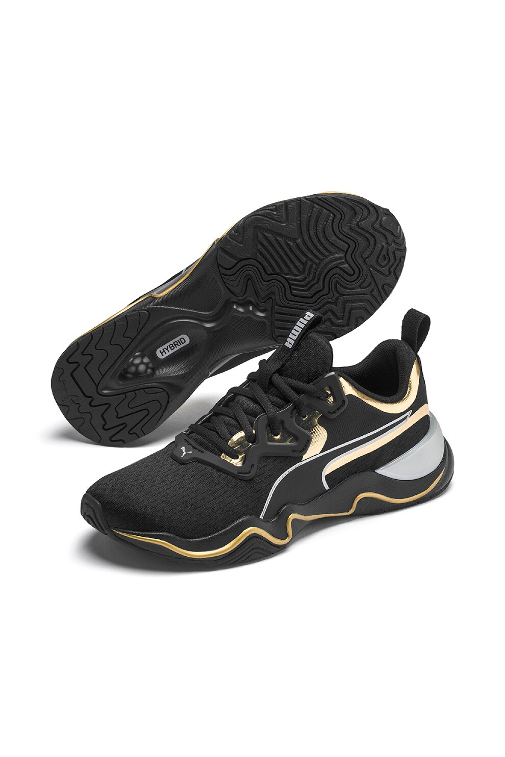 Puma, Спортни обувки Zone XT с метализирани елементи, Черен/Златист, 4 ...