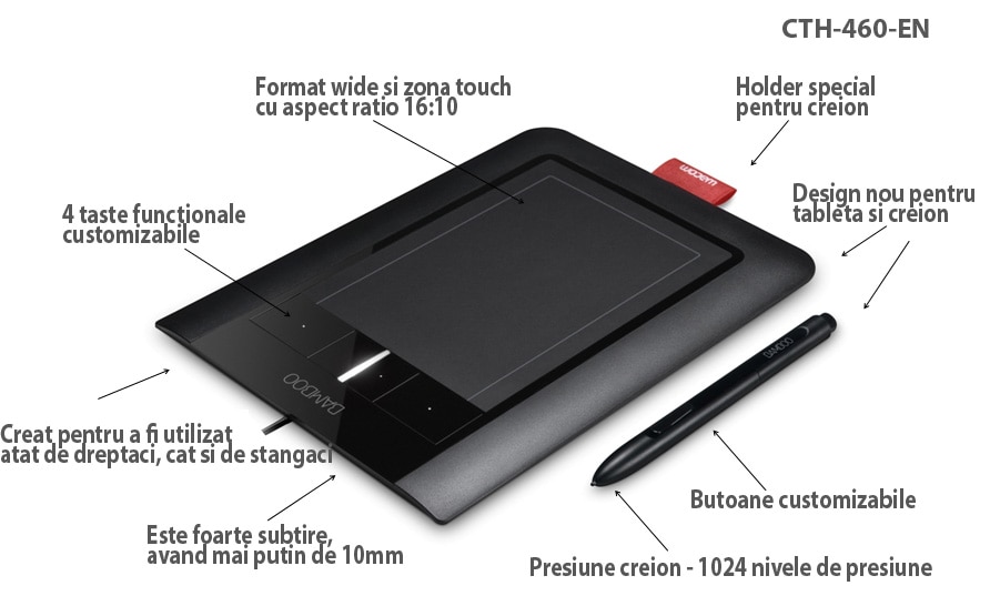 Tableta grafica Wacom Bamboo Pen & Touch CTH-460-EN - eMAG.ro
