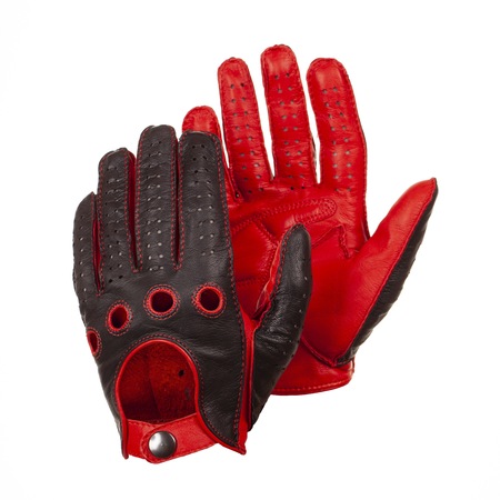 Manusi pentru condus, din Piele de Ovina, Covrig in palma, Negru/Rosu ...