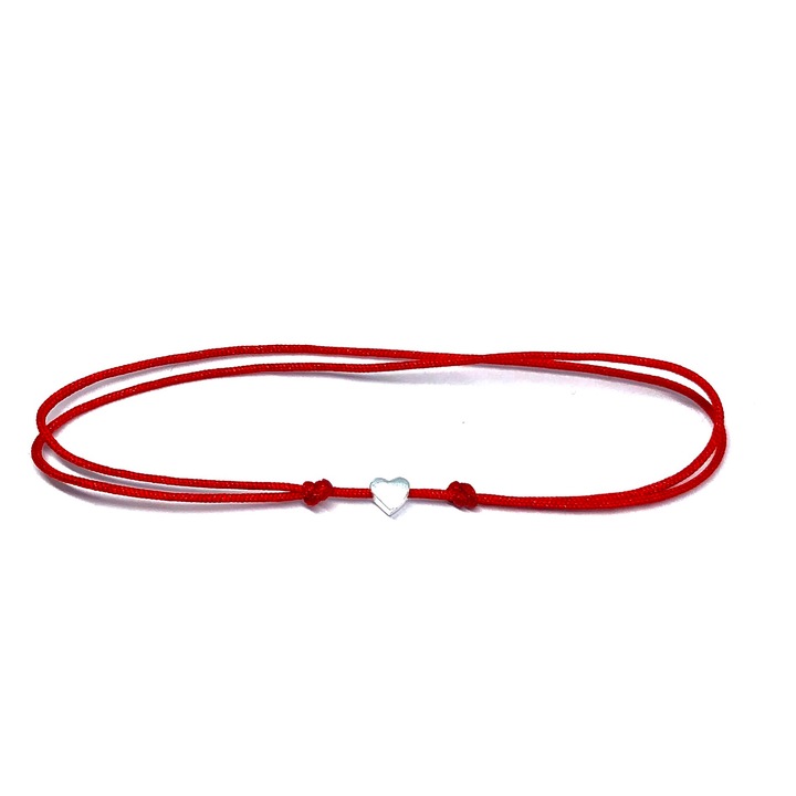 Bratara din argint, simbol inima, snur rosu reglabil, Dinuzete - eMAG.ro
