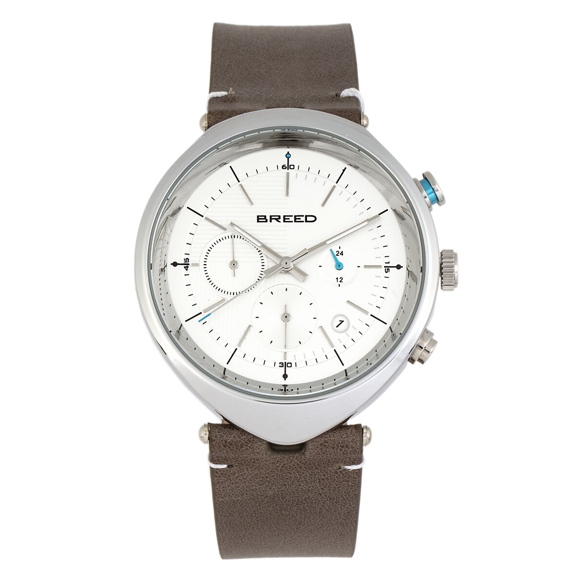 Ceas analog Breed Tempest, Curea din piele naturala, 5 ATM, Gri/ Alb ...