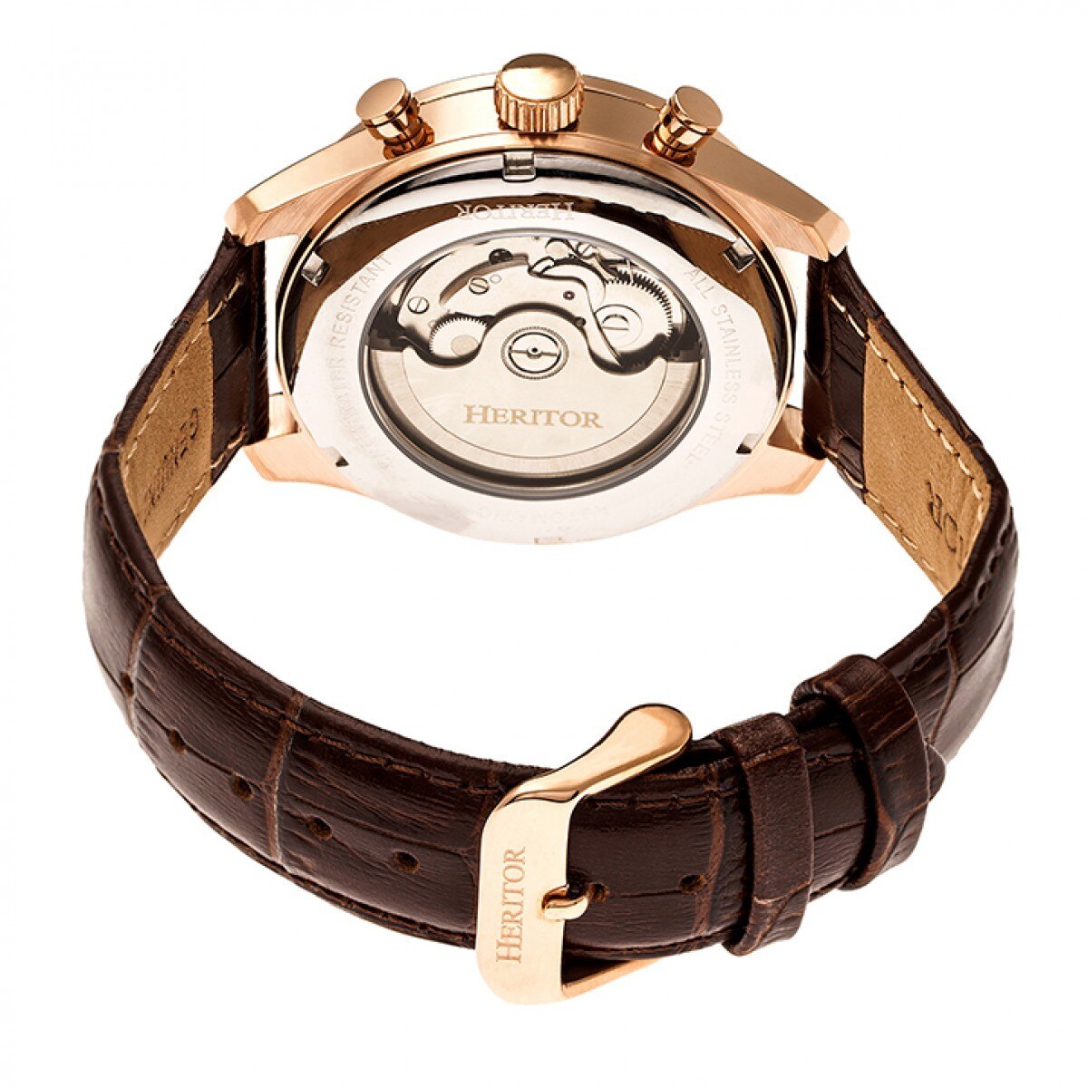 Ceas automatic Heritor, Curea din piele naturala, Indicator zi/luna ...