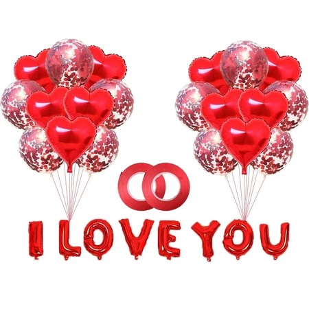 Buchet de 28 de baloane pentru Valentine's Day, Rosu, text I LOVE YOU ...