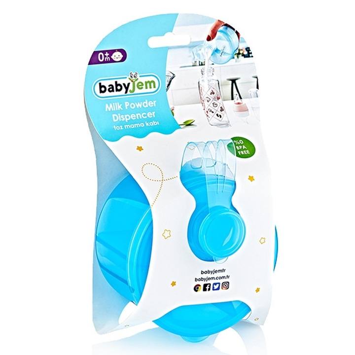 Recipient BabyJem pentru lapte praf cu 3 compartimente Practic Blue 300 ml - eMAG.ro