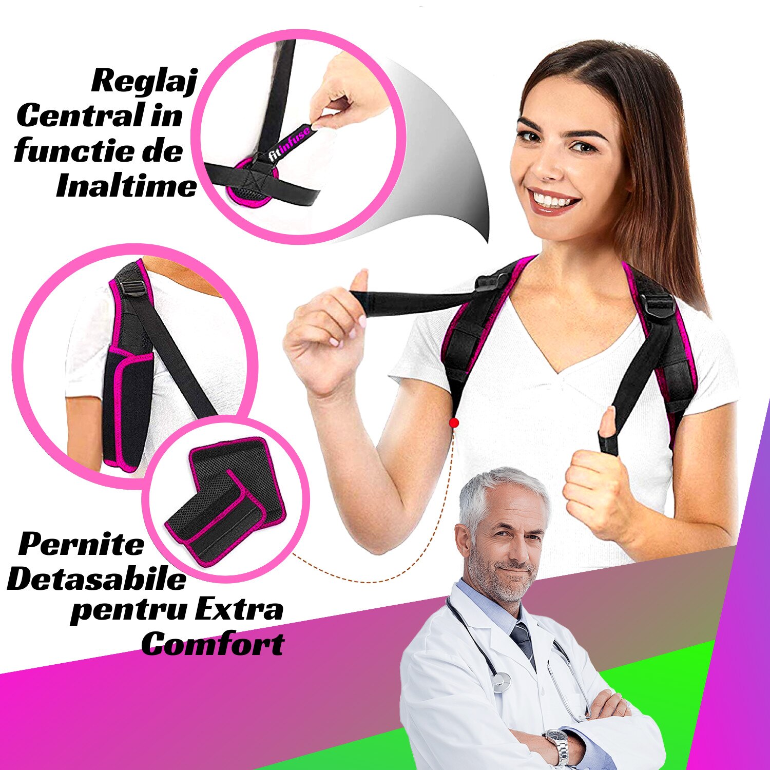 Corector de Postura Ortopedic, tip Corset, pentru Indreptare Umeri si ...