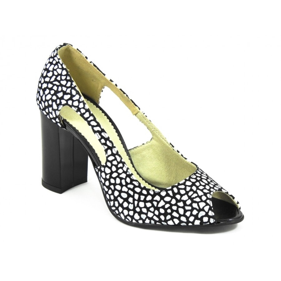 Pantofi dama decupati, Pantorom, Piele naturata, Alb/Negru, 35 EU - eMAG.ro