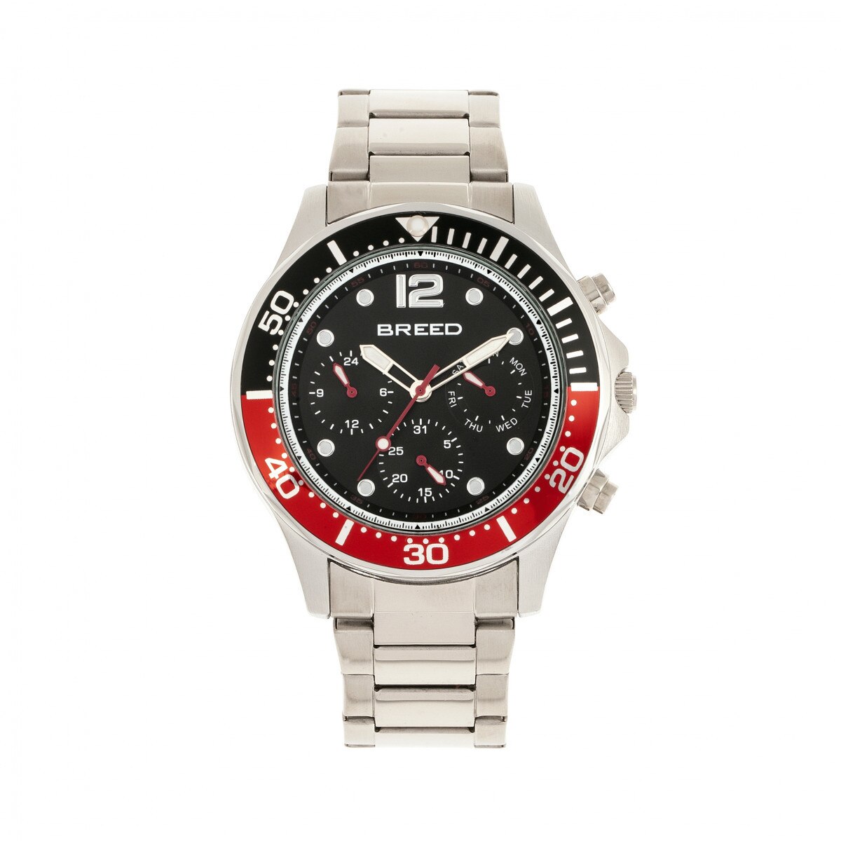 Ceas analog Breed Pegasus, Bratara din aliaj, 5 ATM, Rosu/ Argintiu ...
