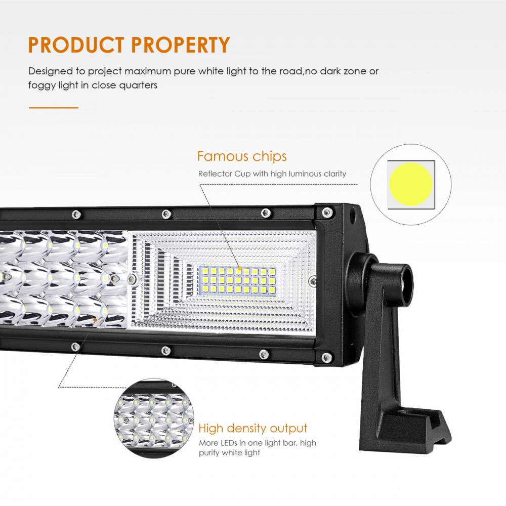 Bara Led Offroad Curbata 702W, leduri pe 3 randuri, 12V-24V, 49140 ...