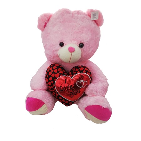 Urs de plus roz cu inima rosie - 40 cm - eMAG.ro