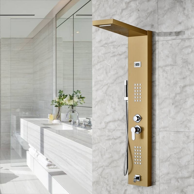 Panel de dus cu hidromasaj DMN B35 Gold, inox,125x20 cm, Functia ...